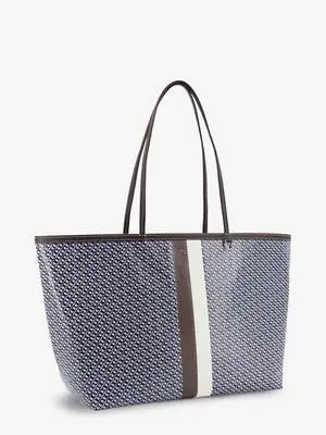 Tory Burch Racer Tote Shoulder Bag In Coated Canvas With Allover Logo - Blue