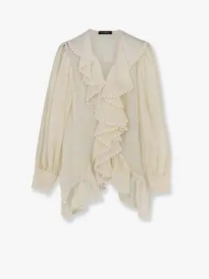 ACTUALEE Shirt With Ruffles And Embroidered Trim - Beige