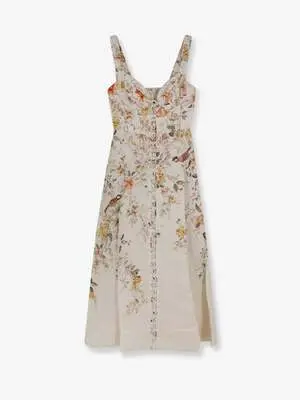 Zimmermann Luna Linen Midi Dress With Allover Floral Print - Beige