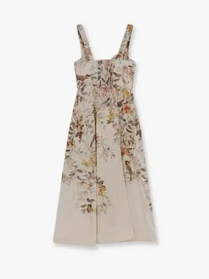 Zimmermann Luna Linen Midi Dress With Allover Floral Print