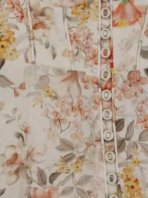 Zimmermann Luna Linen Midi Dress With Allover Floral Print