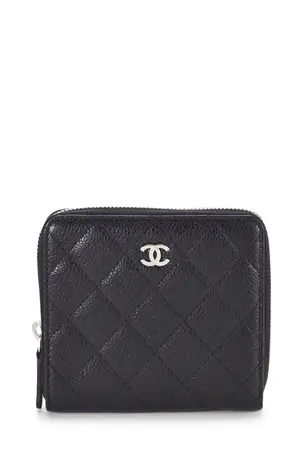Chanel Quilted Caviar Compact Zip Around Wallet