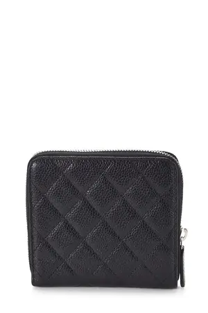 Chanel Quilted Caviar Compact Zip Around Wallet