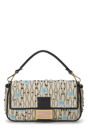 Fendi Multicolor Raffia Embellished Convertible Baguette