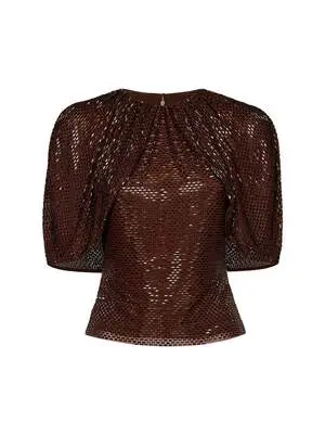 SELF-PORTRAIT Embellished Tulle Top With Cape Sleeves - Multicolor