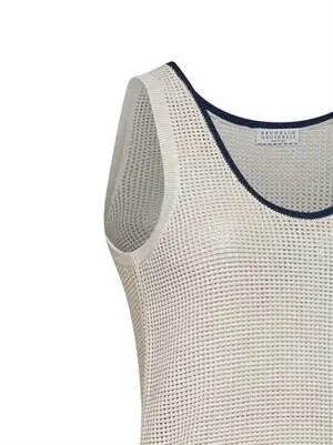 Brunello Cucinelli Oatmeal Cotton Net Knit Top
