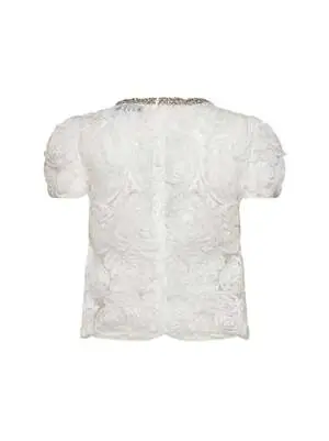 SELF-PORTRAIT White Sequin Tulle And Lace Top
