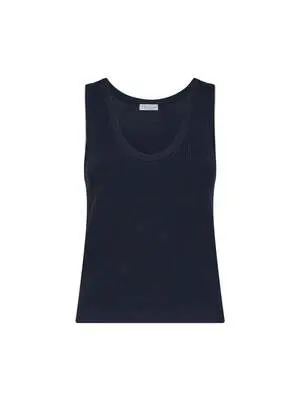 Brunello Cucinelli Blue Ribbed Cotton Knit Top - Multicolor