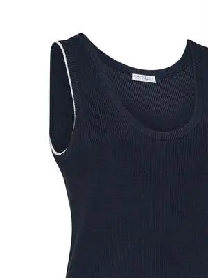 Brunello Cucinelli Blue Ribbed Cotton Knit Top