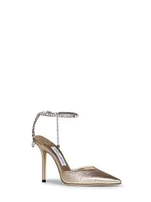 JIMMY CHOO Saeda 100 Pumps In Platinum Brilliance Fabric