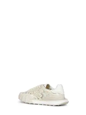 Dolce & Gabbana Beige And Chalk Lace And Calf Suede Low-top Sneakers
