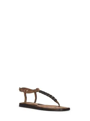 Brunello Cucinelli Suede Thong Sandals With Monili Embellishment