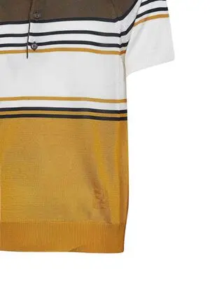 Fendi Striped Color Block Viscose Knit Polo Shirt