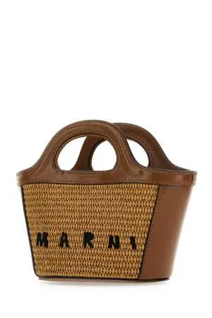 Marni Two-tone Leather And Straw Tropicalia Handbag - Multicolor