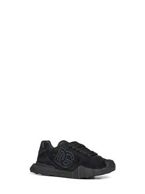 Dolce & Gabbana Black Lace And Calf Suede Low-top Sneakers - Multicolor