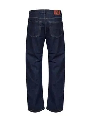 Fendi Dark Blue Cotton Denim Straight Jeans - Multicolor
