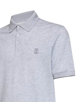 Brunello Cucinelli Grey Cotton Pique Logo Polo Shirt
