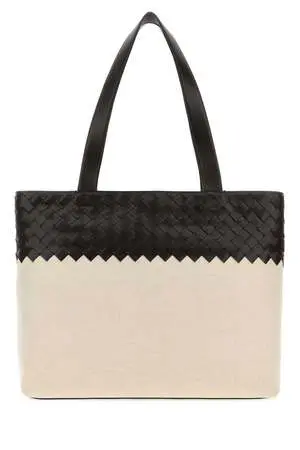 Bottega Veneta Two-tone Leather And Canvas Intrecciato Shopping Bag - Multicolor