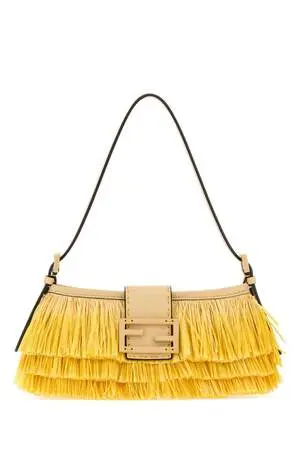 Fendi Embellished Raffia Baby B Shoulder Bag - Multicolor