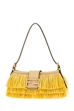 Fendi Embellished Raffia Shoulder Bag