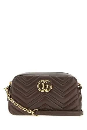 Gucci Mud Nappa Leather Gg Marmont Crossbody Bag - Brown