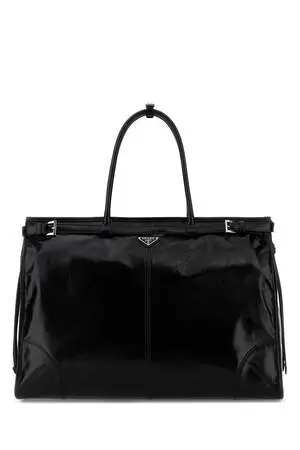 Prada Black Leather Large Shopping Bag - Multicolor