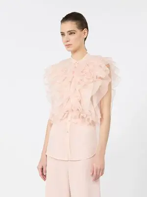 Max Mara Sleeveless Silk Organza Shirt With Ruffle Detailing