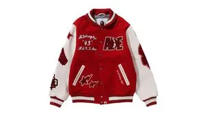 A BATHING APE Motif Varsity Jacket - Red