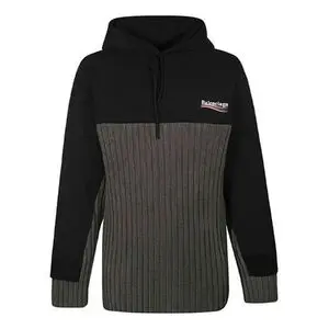 Balenciaga Cola Label Splicing Hooded Sports Sweatshirt - Black