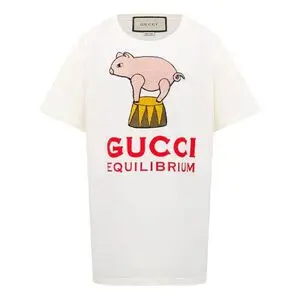 Gucci Gucci Equilibrium Piggy Print T-Shirt Creamy