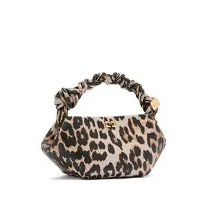 GANNI Leopard Print Twisted Top Handle Satchel - Brown