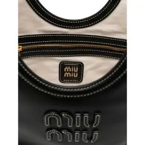 Miu Miu Calf Leather Tote Bag With Contrast Stitching