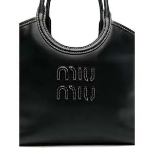 Miu Miu Calf Leather Tote Bag With Contrast Stitching