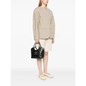 Miu Miu Calf Leather Tote Bag With Contrast Stitching