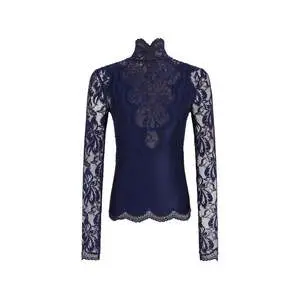 Rabanne Lace Panel High Neck Top - Blue