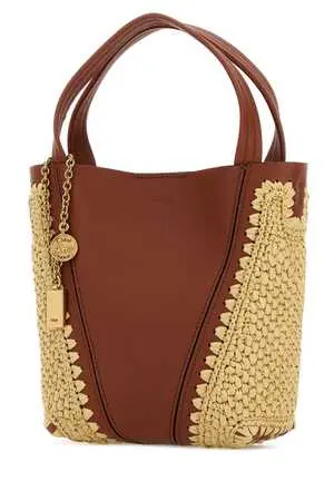 Chloé Two-tone Leather And Raffia Bucket Bag