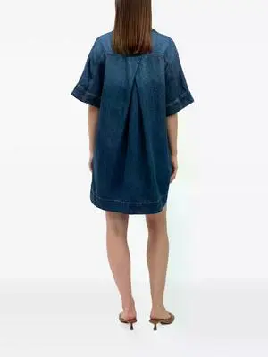 BOSS Denim V-neck Dress With Chest Pockets - Blue