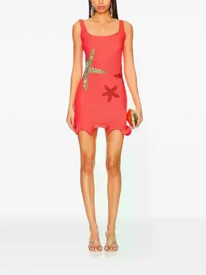 LESLIE AMON Starfish Embellished Ruffled Mini Dress