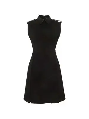 Gucci Leather Trim Sleeveless Mini Dress - Black