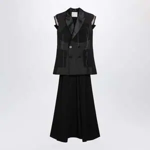 Sacai Wool Blend Organza Vest - Black