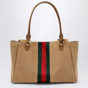 Gucci Medium Suede Handbag With Horsebit Detail - Cream