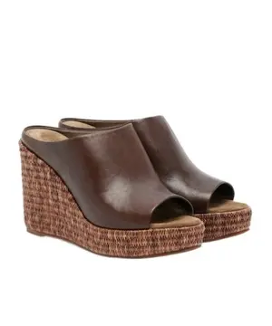 Brunello Cucinelli Leather Espadrille Wedges - Brown