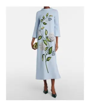 Oscar De La Renta Porcelain Flower Wool-blend Kaftan