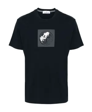 Stone Island Logo Printed Crewneck T-shirt - Blue