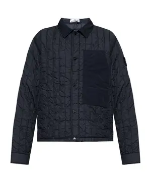 Stone Island Quilted Jacket With Removable Logo Patch - Blue