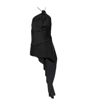 Victoria Beckham Floral Appliquéd Draped Satin Top - Black