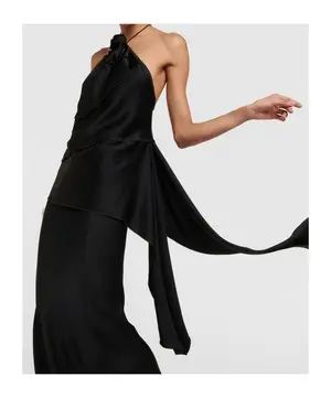 Victoria Beckham Floral Appliquéd Draped Satin Top