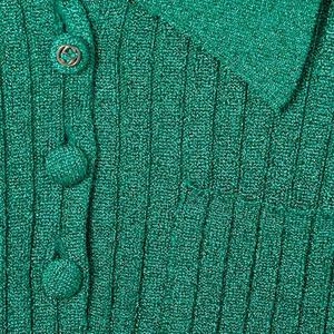 Gucci Ribbed Lamé Cropped Polo Shirt