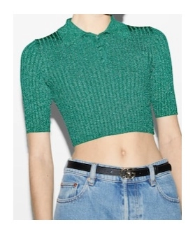 Gucci Ribbed Lamé Cropped Polo Shirt