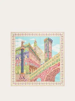 FERRAGAMO Palazzo Spini Feroni Print Silk Scarf Multicolor